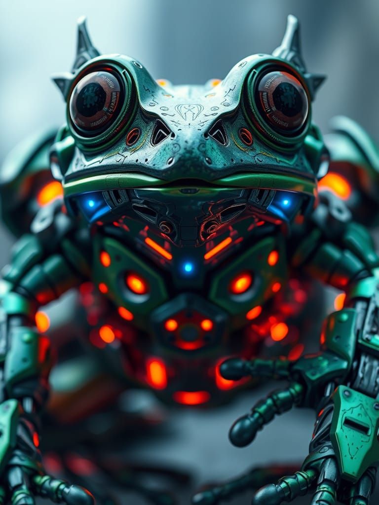 Gigantic MECHA Demon Frog in Futuristic Green Metallic