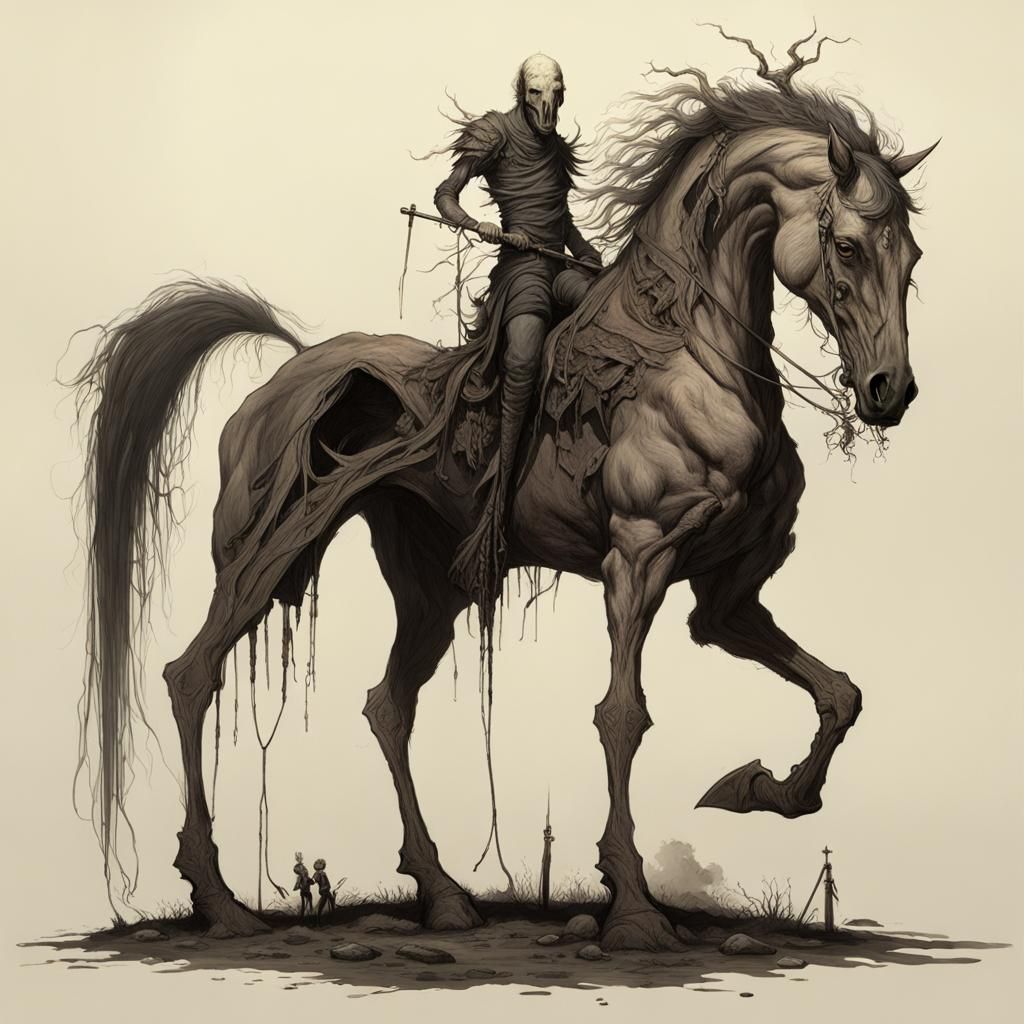nuckelavee, undead skinless horse and rider , fusion of horse merged ...