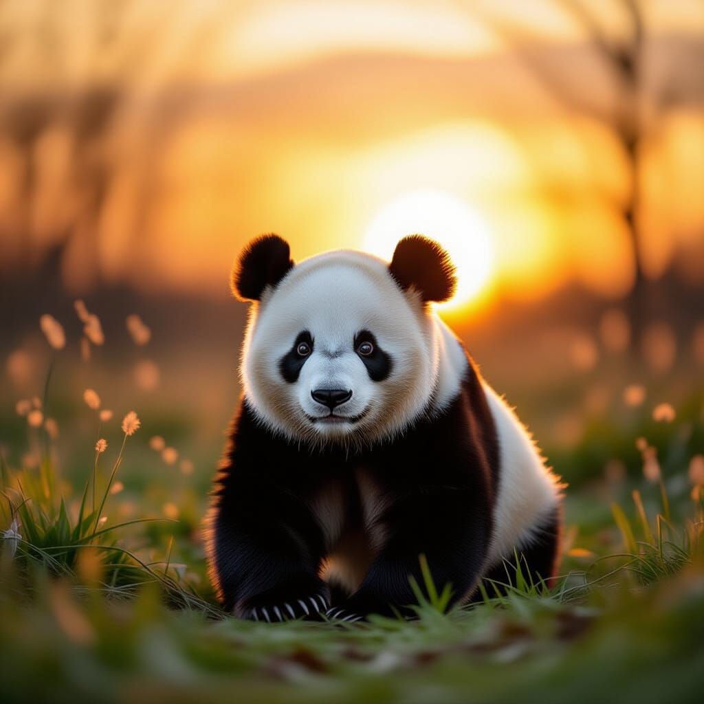 Hua Hua Panda at Sunset: Golden Hour iPhone Photo - AI Art