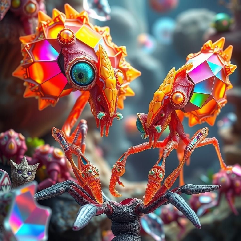 Ethereal Bioluminescent Aliens in Iridescent Armor... - AI Art