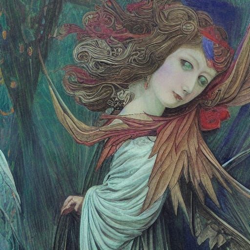 Ethereal Vampire Emerges from Tulle in Symbolist A... - AI Art