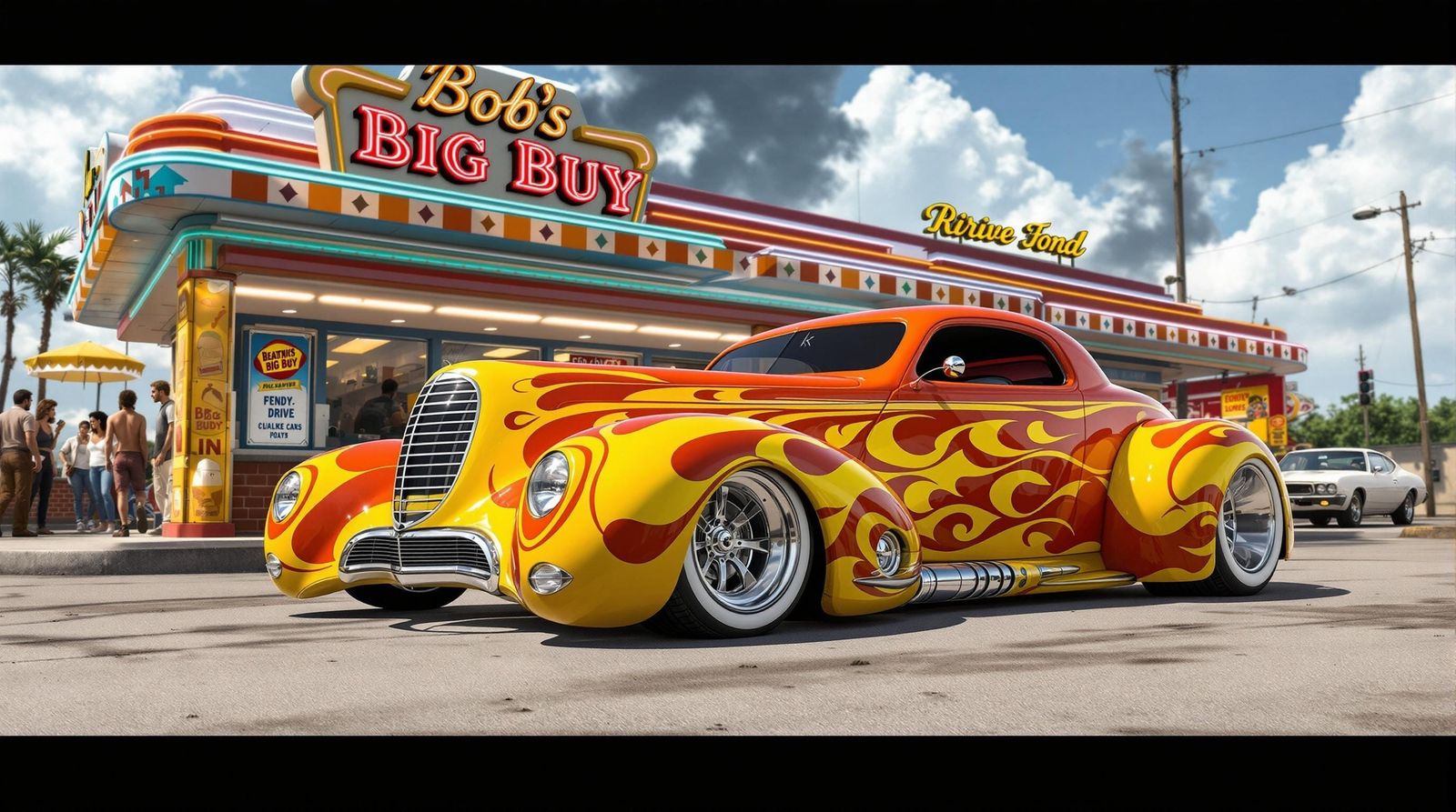 Beatnik Bandit at Bob's Big Boy, 3D Render - AI Art