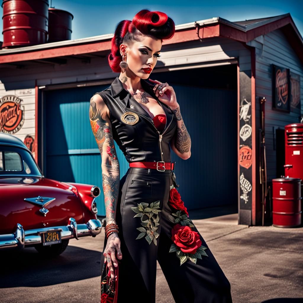 Rockabilly Pinup Girl With Tattoos - AI Generated Artwork - NightCafe Creator