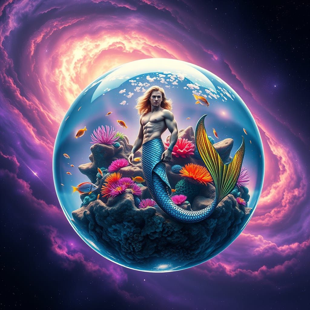 Merman in a bubble. - Hyper-Realistic Mermaid Prince in Cele...