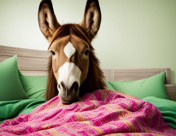 donkey in bed with a pretty blanket - AI Generated Artwork - NightCafe ...