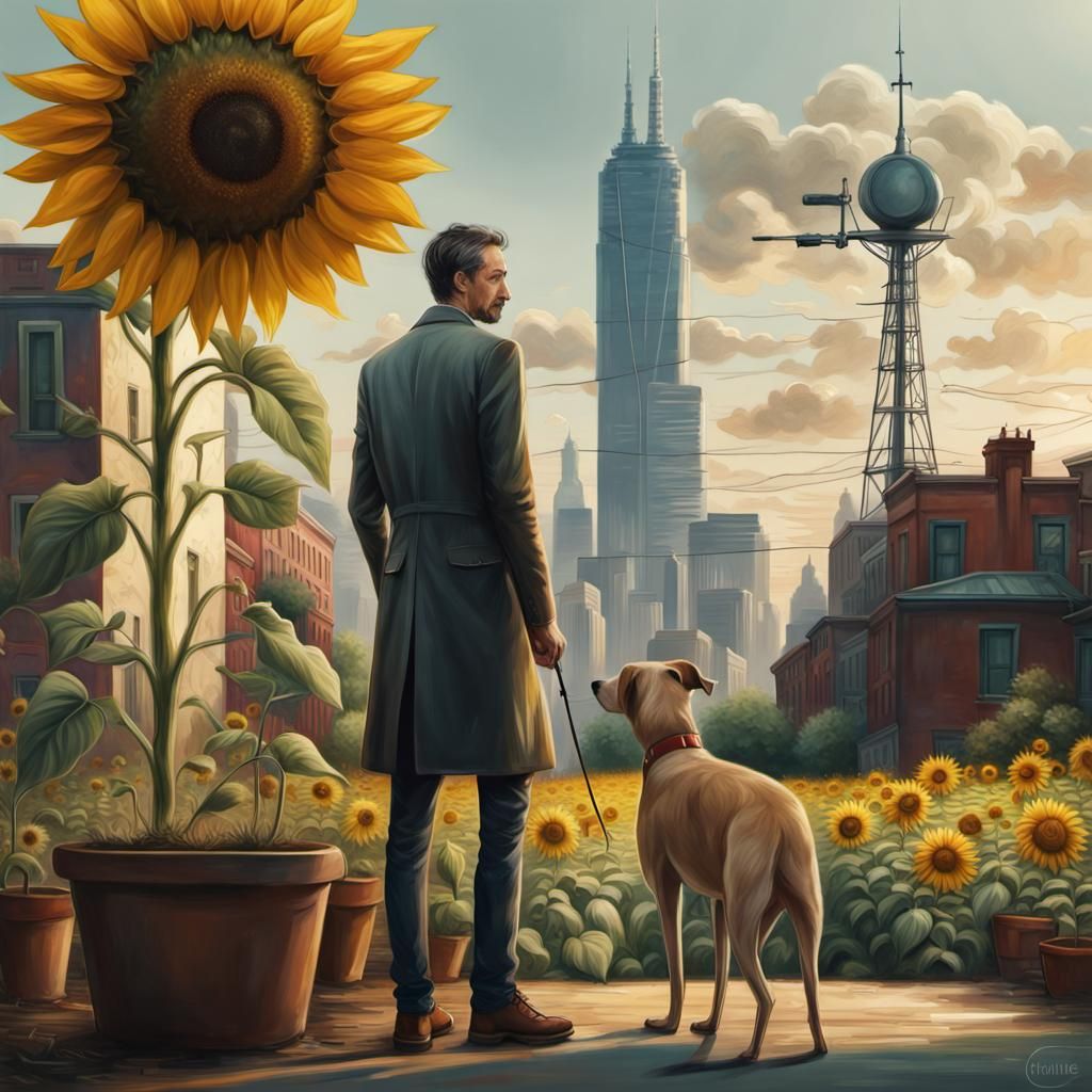 skinny man standing with a skinny dog - AI Generated Artwork ...