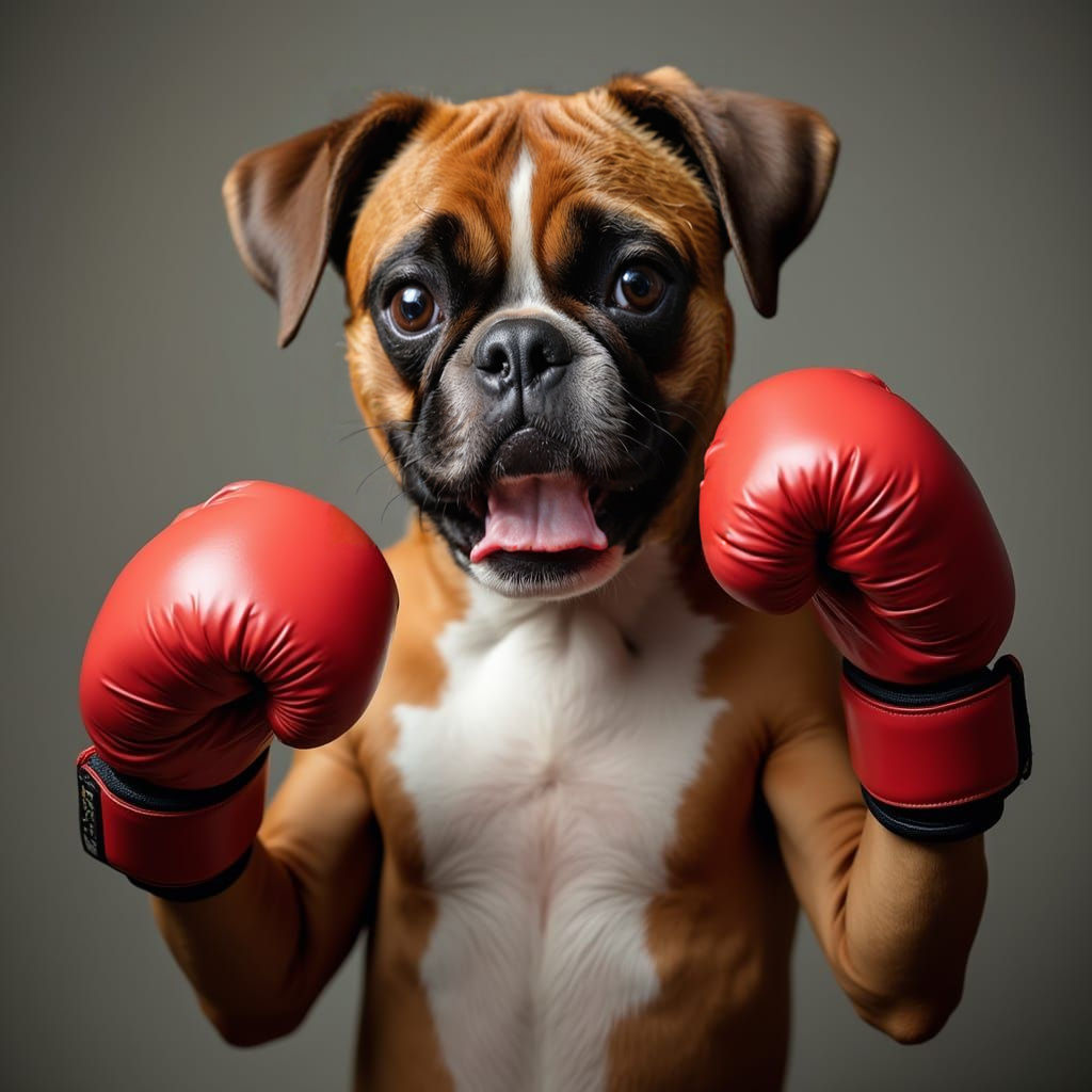 Canine Sloth Boxer Entertains with Paws Up - AI Art