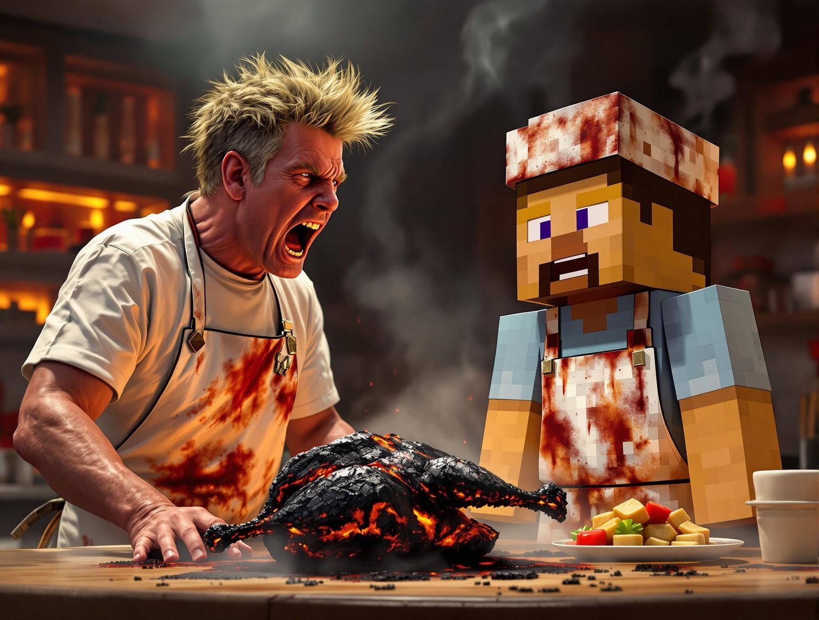 Gordon Ramsay Yells at Minecraft Steve on Hell's K... - AI Art