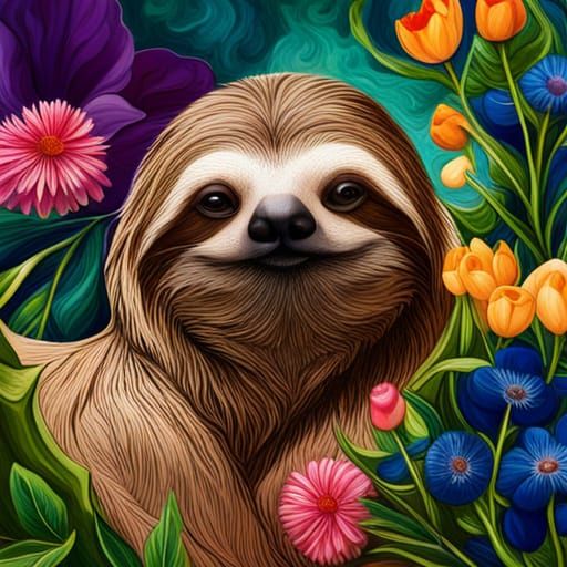 Sloth relaxing in a garden - AI Generated Artwork - NightCafe Creator