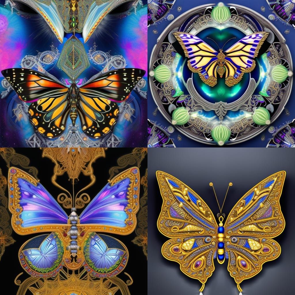 priestess of the moon wearing a cybernetic monarch butterfly with ...