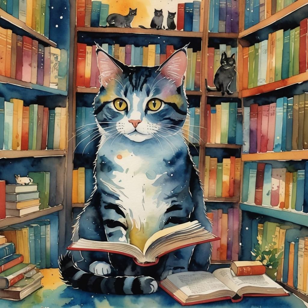 Library cat - AI Generated Artwork - NightCafe Creator