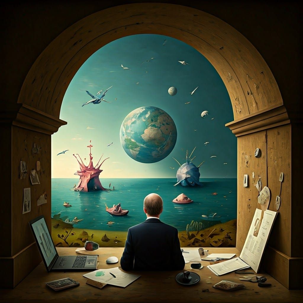 My office Window - Dramatic Office Scene in the Style of the...