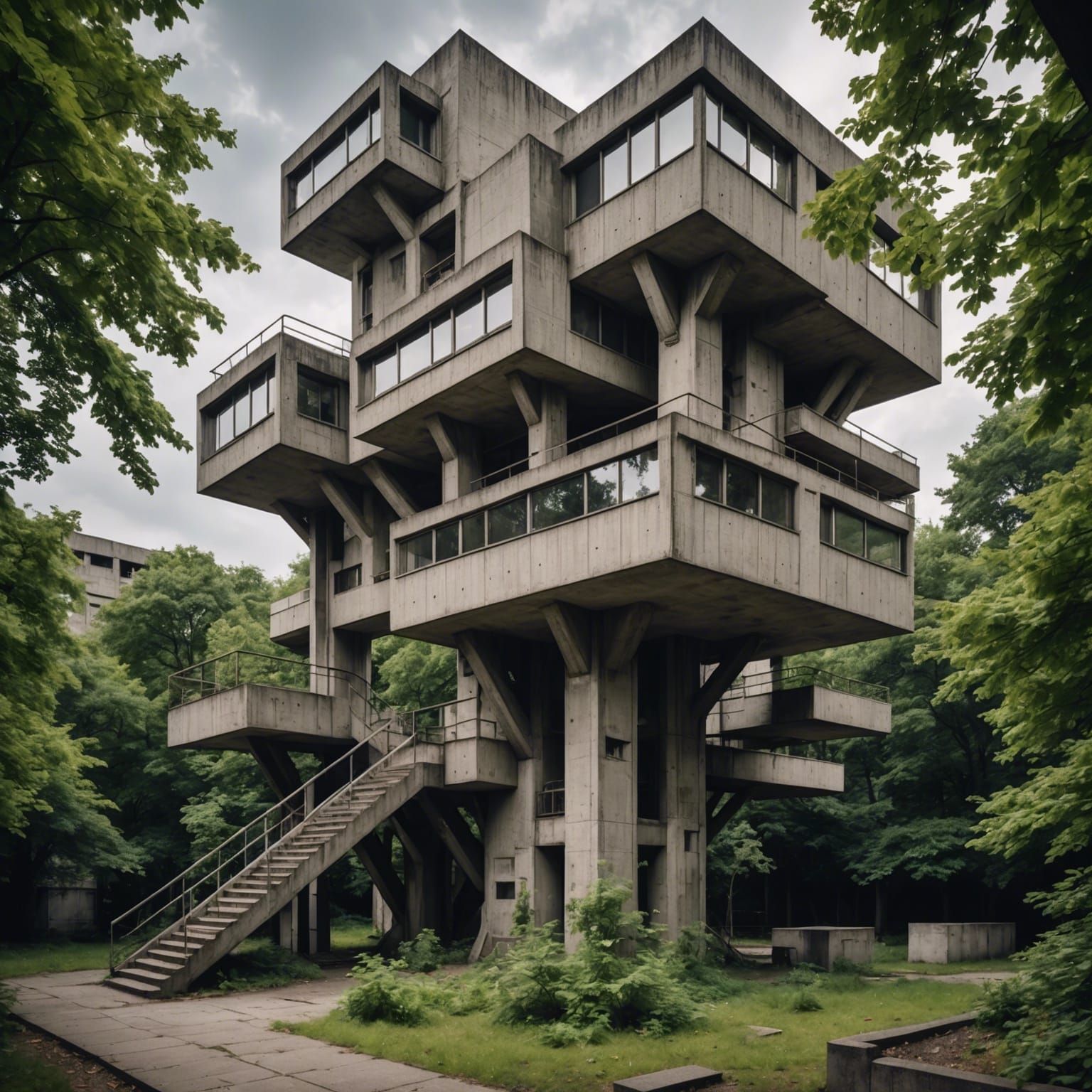 Socialist treehouse - Brutalism - AI Generated Artwork - NightCafe Creator
