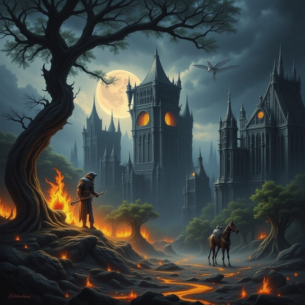 Fantastical Steed in a Vibrant Fantasy Landscape - AI Art