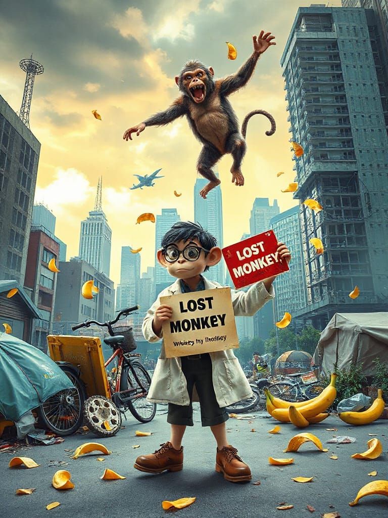 Slapstick Comedy Film Poster in a Dystopian Citysc... - AI Art