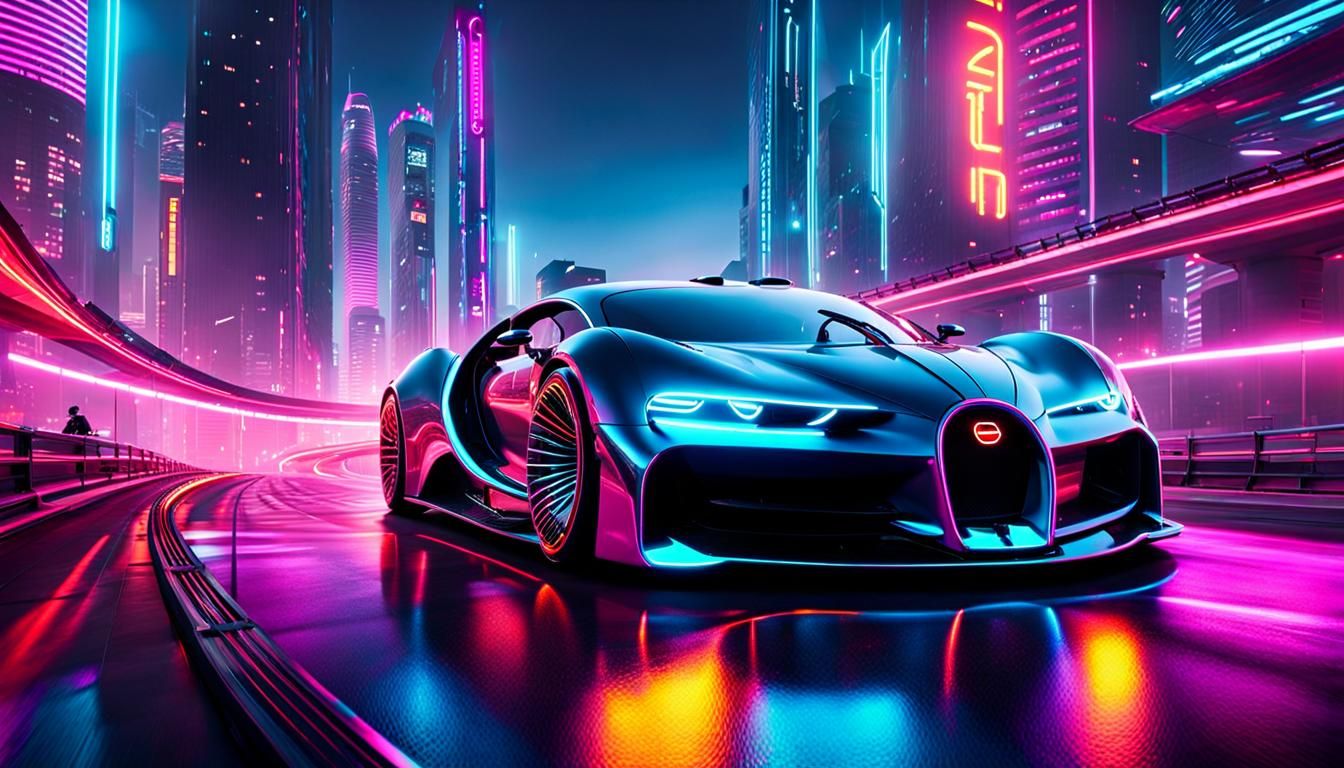 A Sleek Neon Bugatti - Cyberpunk Bugatti and Rimac Race Thro...