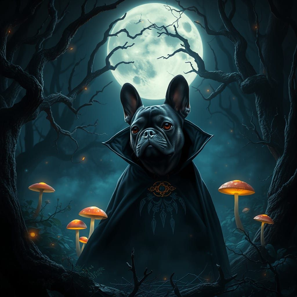 frenchie vampire in the woods - Ethereal French Bulldog Vam...