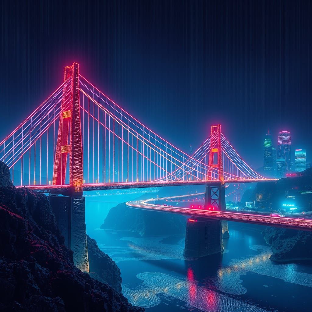 🌉🔣Futuristic suspension Bridges formed of ASCII keys symbols(zoom).