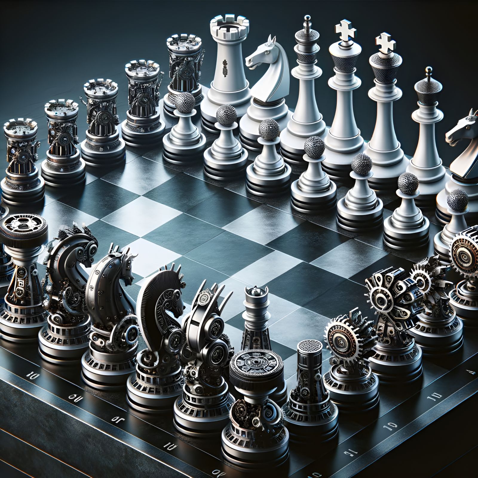 Mecha chess set - Mecha Chess Pieces Unite in Futuristic Bat...