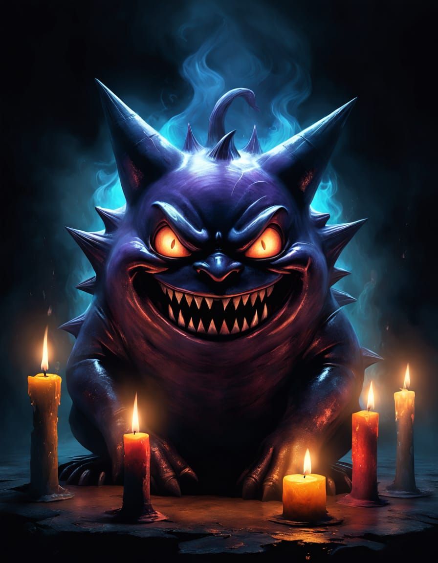 Gengar: Hyperrealist Art - Ethereal Gengar in Triadic Hues,