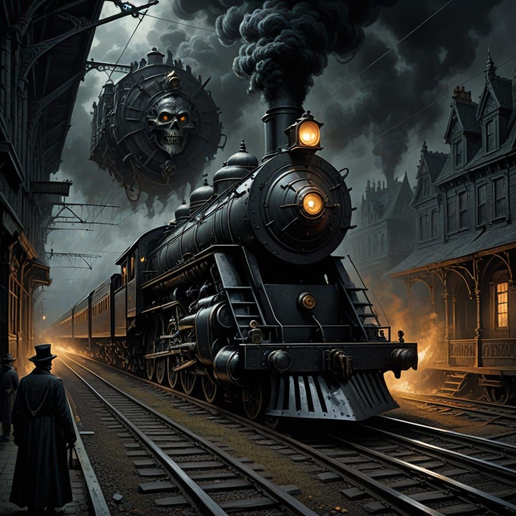 Gothic Ghost Train Horror in Victorian Style - AI Art