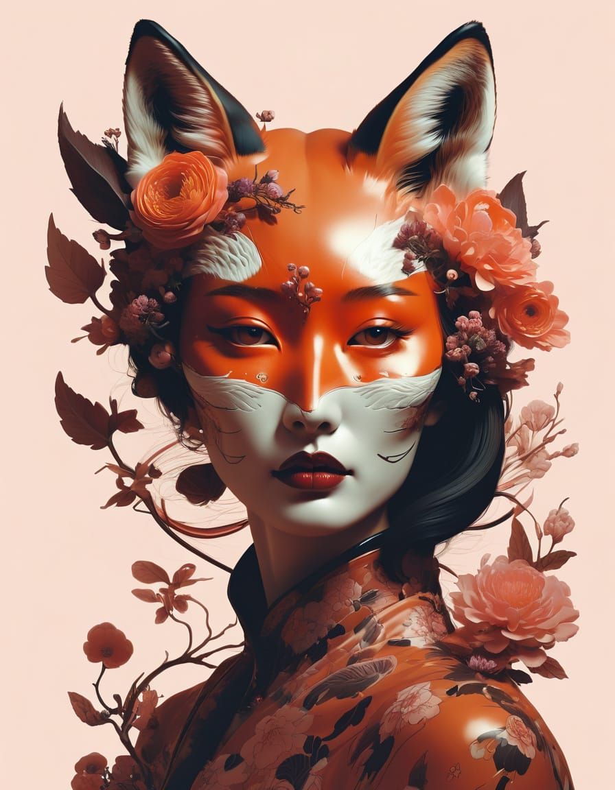 Surrealist Woman with Fox Head in Hypermaximalist ... - AI Art