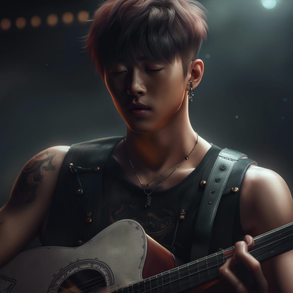 Changbin playing guitar - AI Generated Artwork - NightCafe Creator
