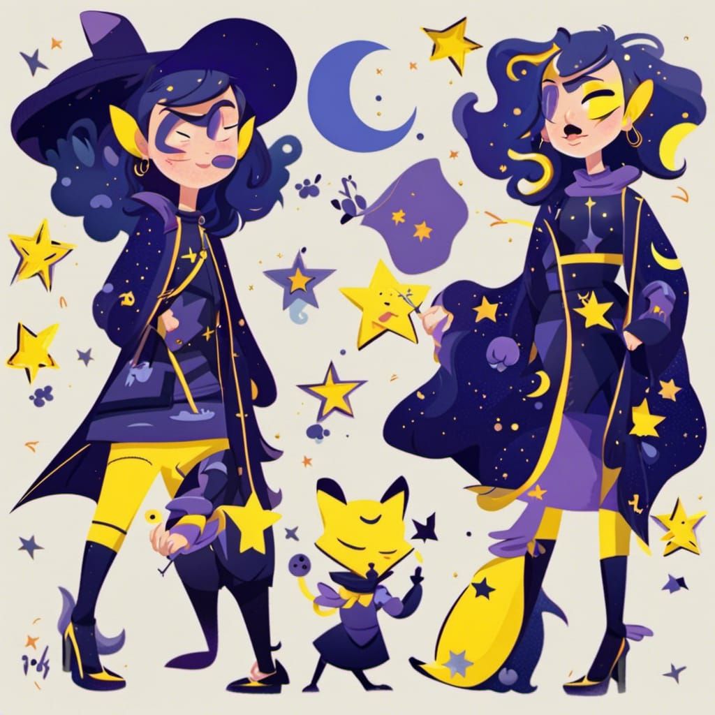 mystical cult star and moon whimsigoth theme. dark blue and bright ...