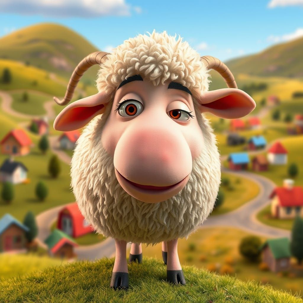 Surreal Sheep Portrait in Whimsical Peppa Pig Vill... - AI Art
