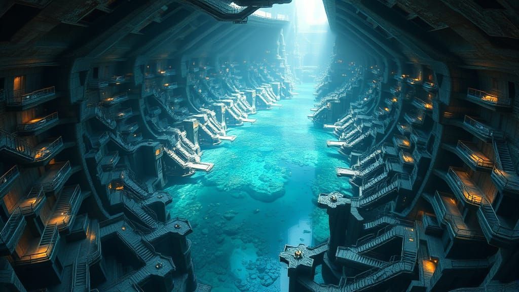 Ethereal Underground Metropolis with Infinite Stai... - AI Art