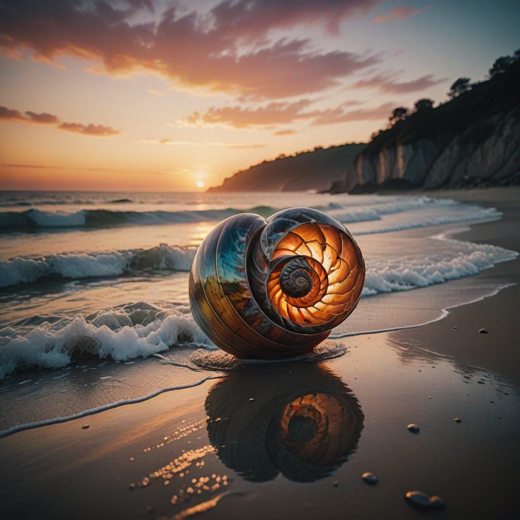 Heart-shaped Nautilus backlit by the Sunset