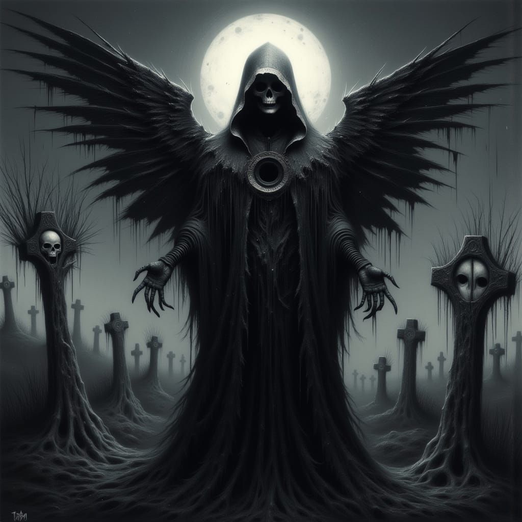 Dark Fairy Punk Angel in Desolate Landscape - AI Art