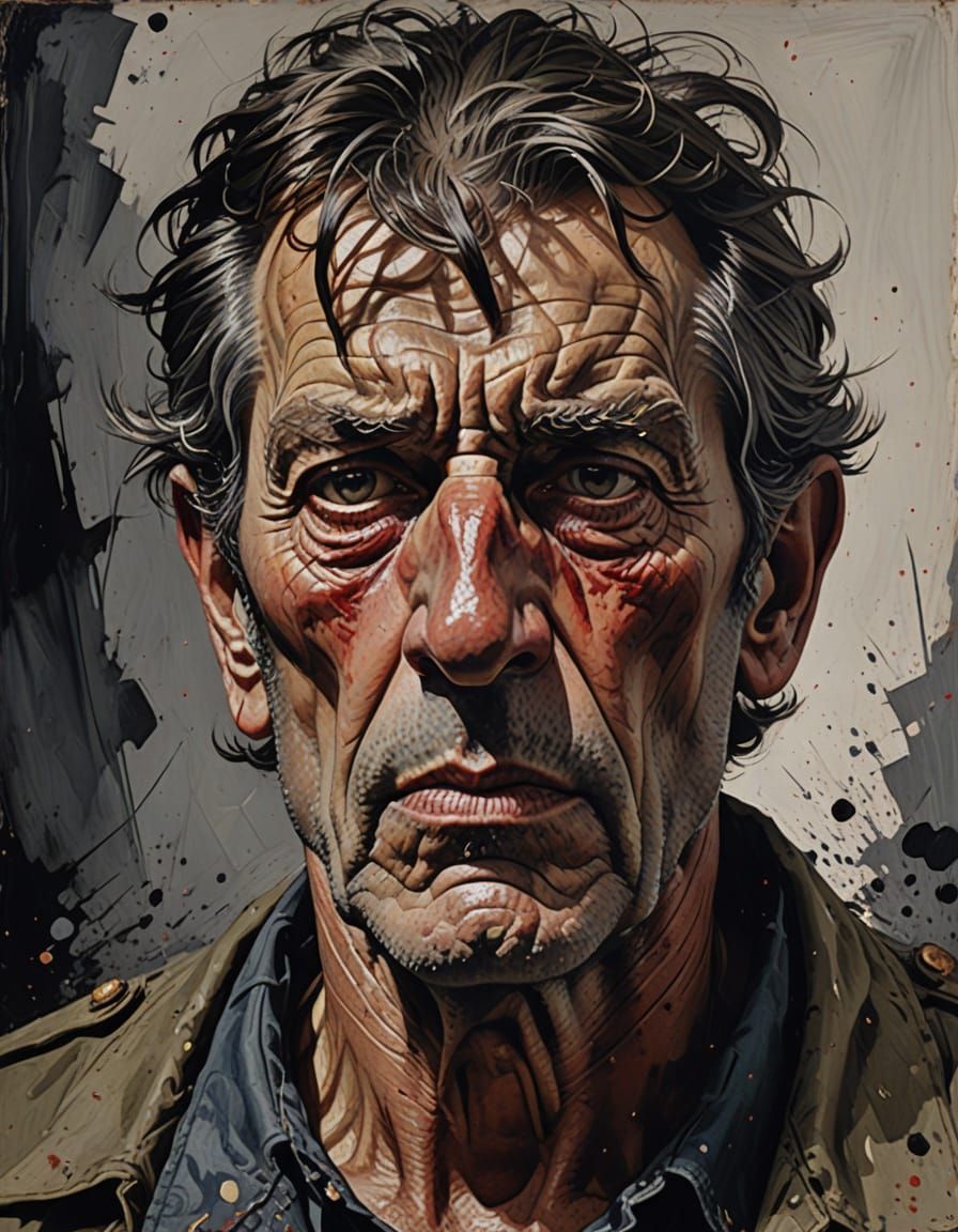 War-Torn Soldier in Harsh Spotlight - AI Art