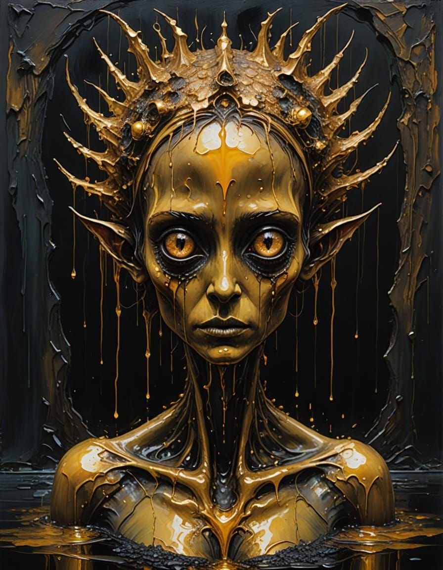 Oracle of the Abyss - Surrealist Impasto Painting of Alien ...
