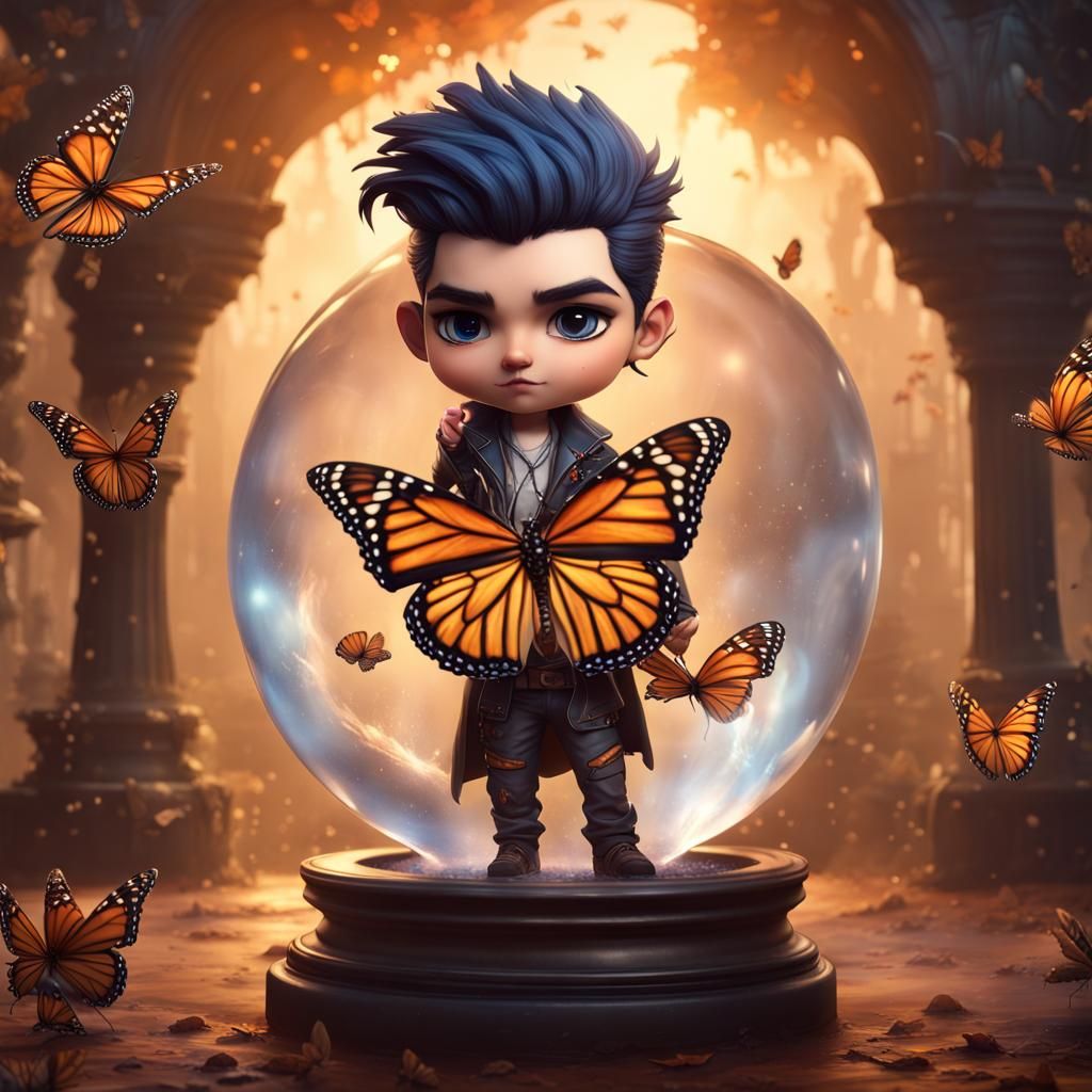 hyperrealistic cute chibi adam lambert holding crystal ball with ...
