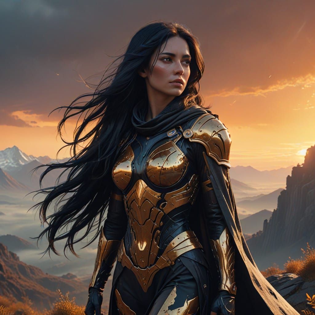 Mountain Princess - Majestic Amazon Warrior in Sunrise Glory