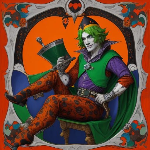 Medieval Jester Soars in a Futuristic Stealth Jet - AI Art