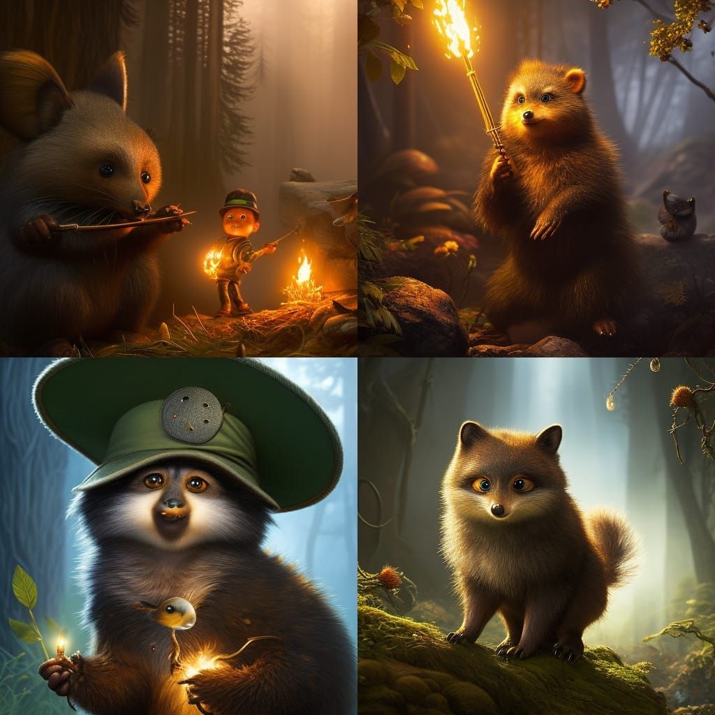 Cute hairy raccoon and family shy adorable huge cartoon eyes, cartoon ...