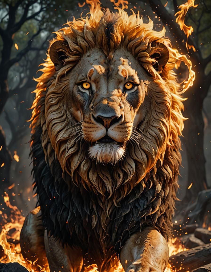 Fire lion - AI Generated Artwork - NightCafe Creator