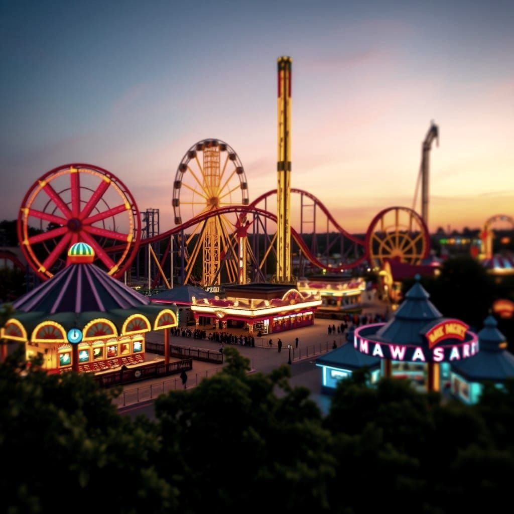 Tilt shift photo of an amusement park...