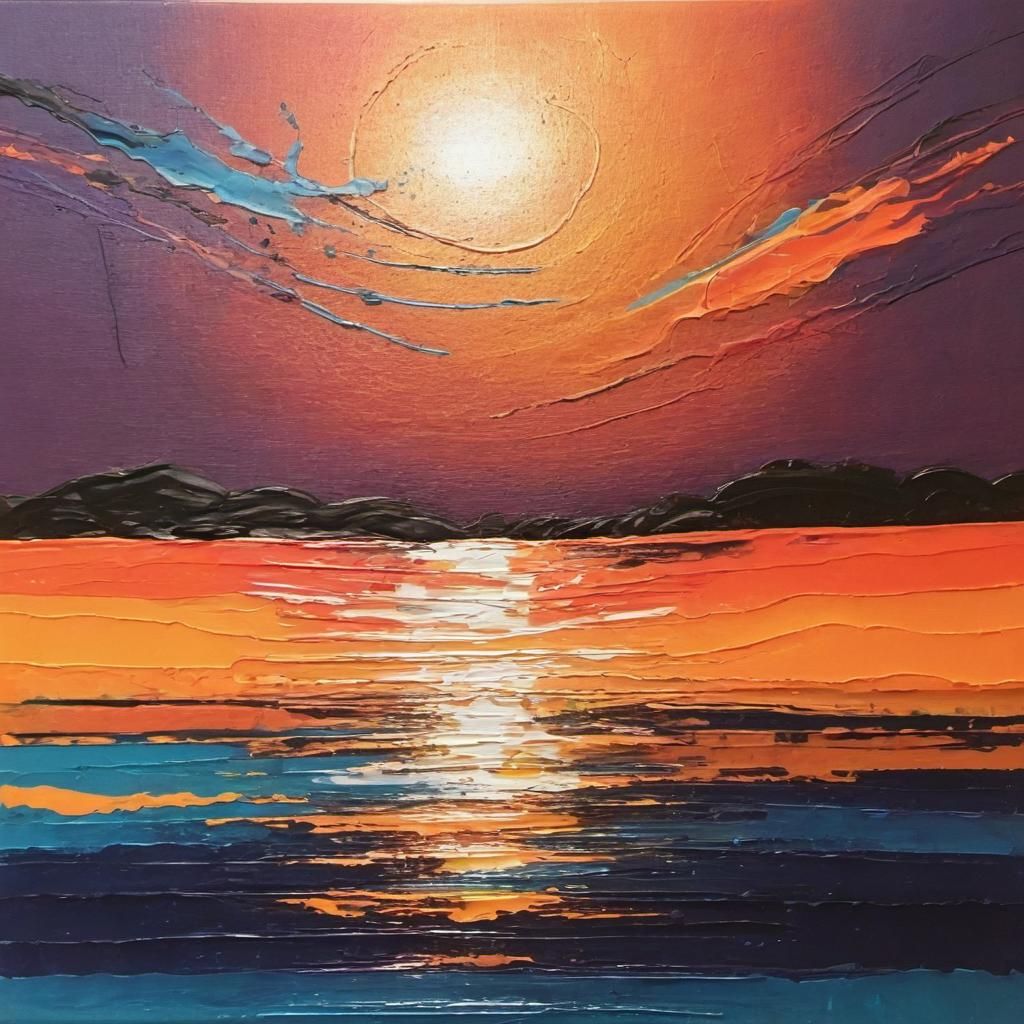 Sunset over the bay abstract art complementary colors fine details - AI ...