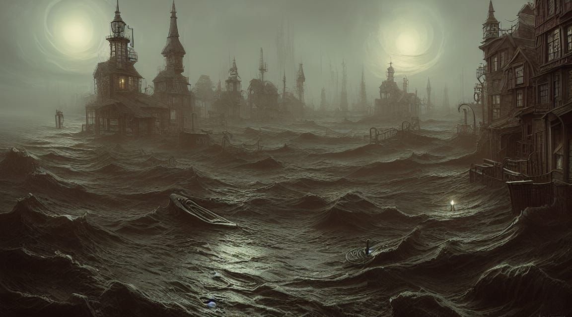 Eldritch horror seaside fishing town : r/nightcafe