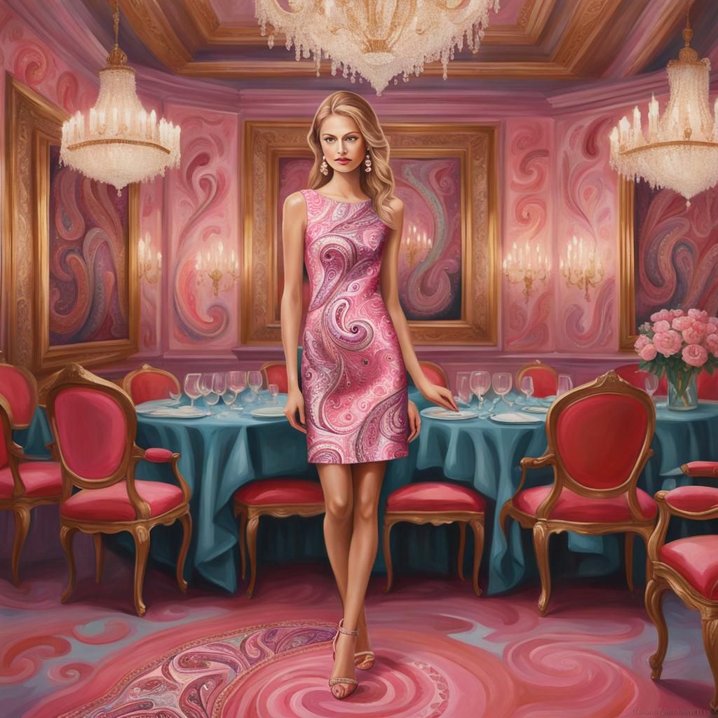 Shades Of Pink Mini Evening Dress Cartoon. Redone. - AI Generated ...