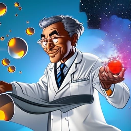 Cartoon Comic strip of a funny scientist in a white lab coat, on a ...