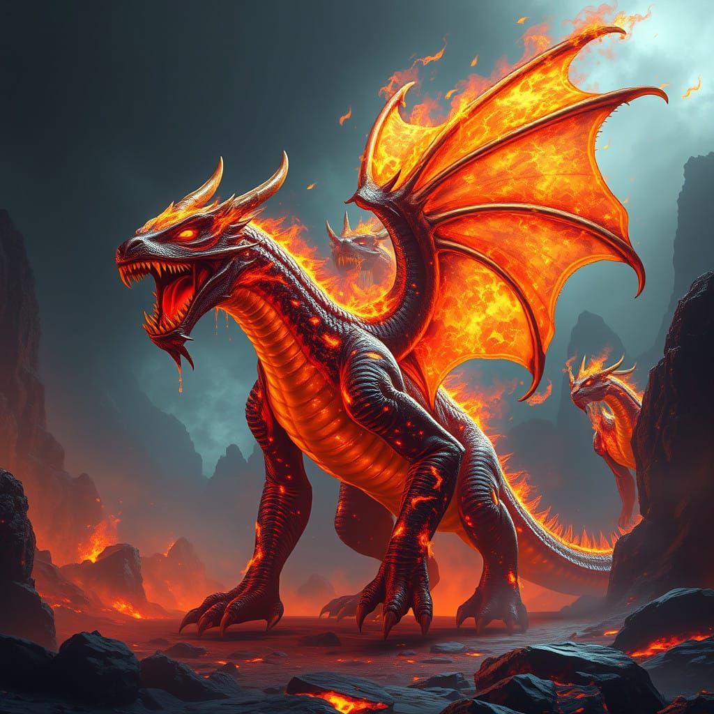 Lava dragon - Fiery Primordial Beast in a Luminous, Mystical...