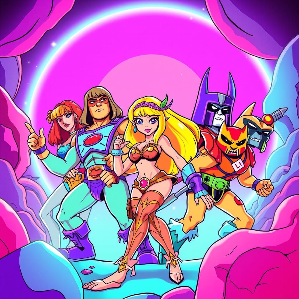 80s Cartoon Characters - 80s Cartoon Heroes in Neon-Lit Acti...
