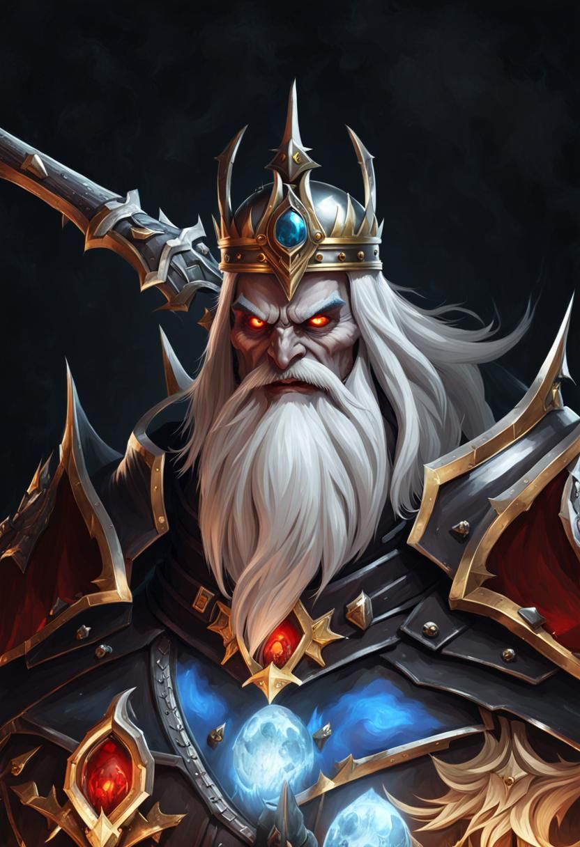 The old tyrant Lich King. He wore thick black skull-shaped heavy armor ...