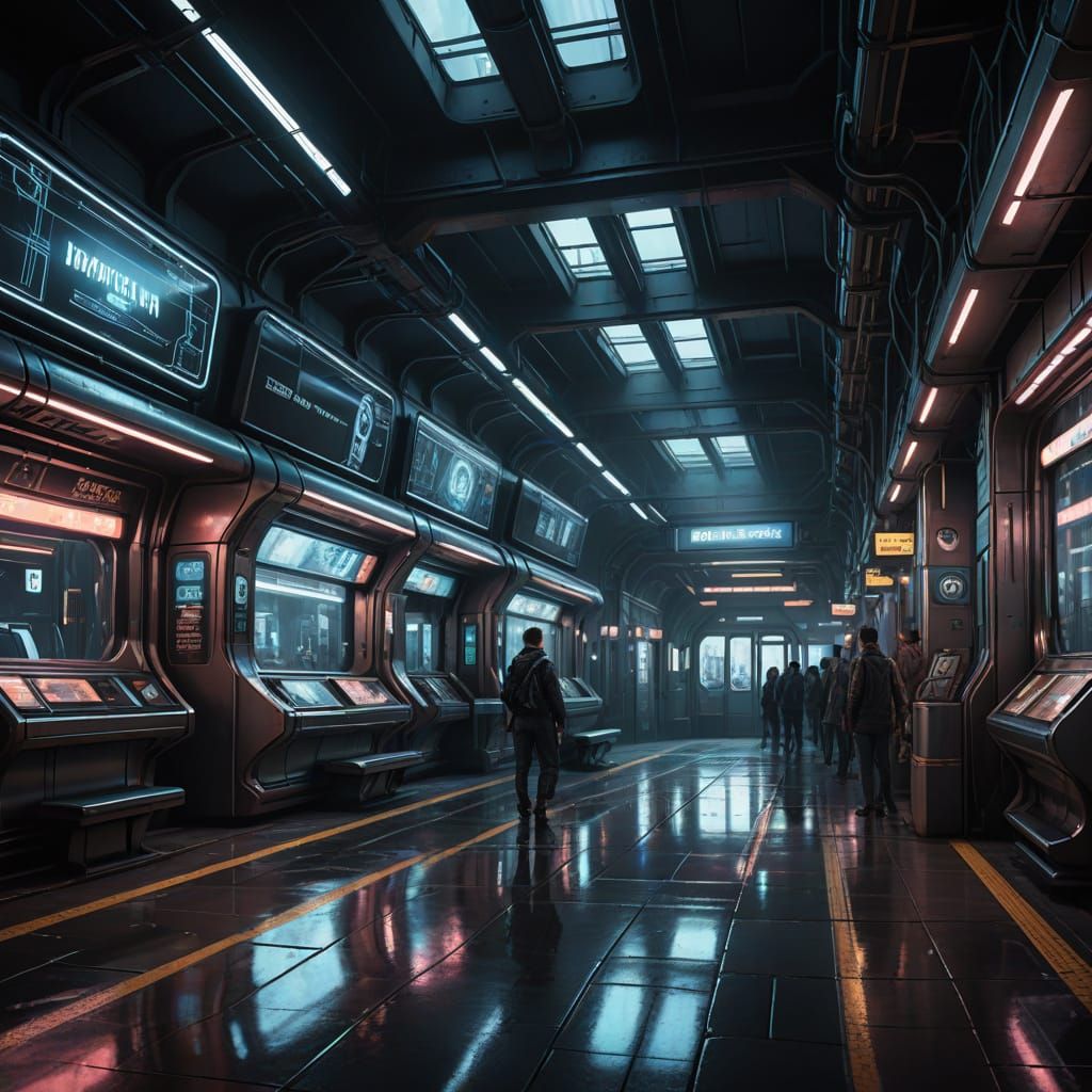 Cyberpunk train station, - Cyberpunk Train Station in Neon ...