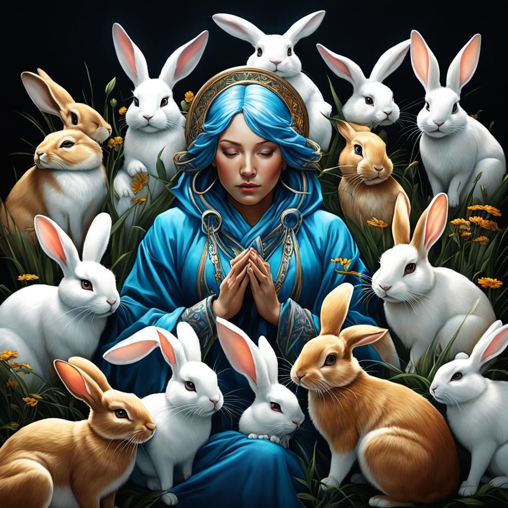 Agata surrounded by rabbits - AI Generated Artwork - NightCafe Creator