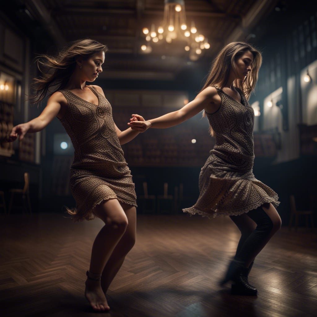 2 brunette girls dancing - AI Generated Artwork - NightCafe Creator
